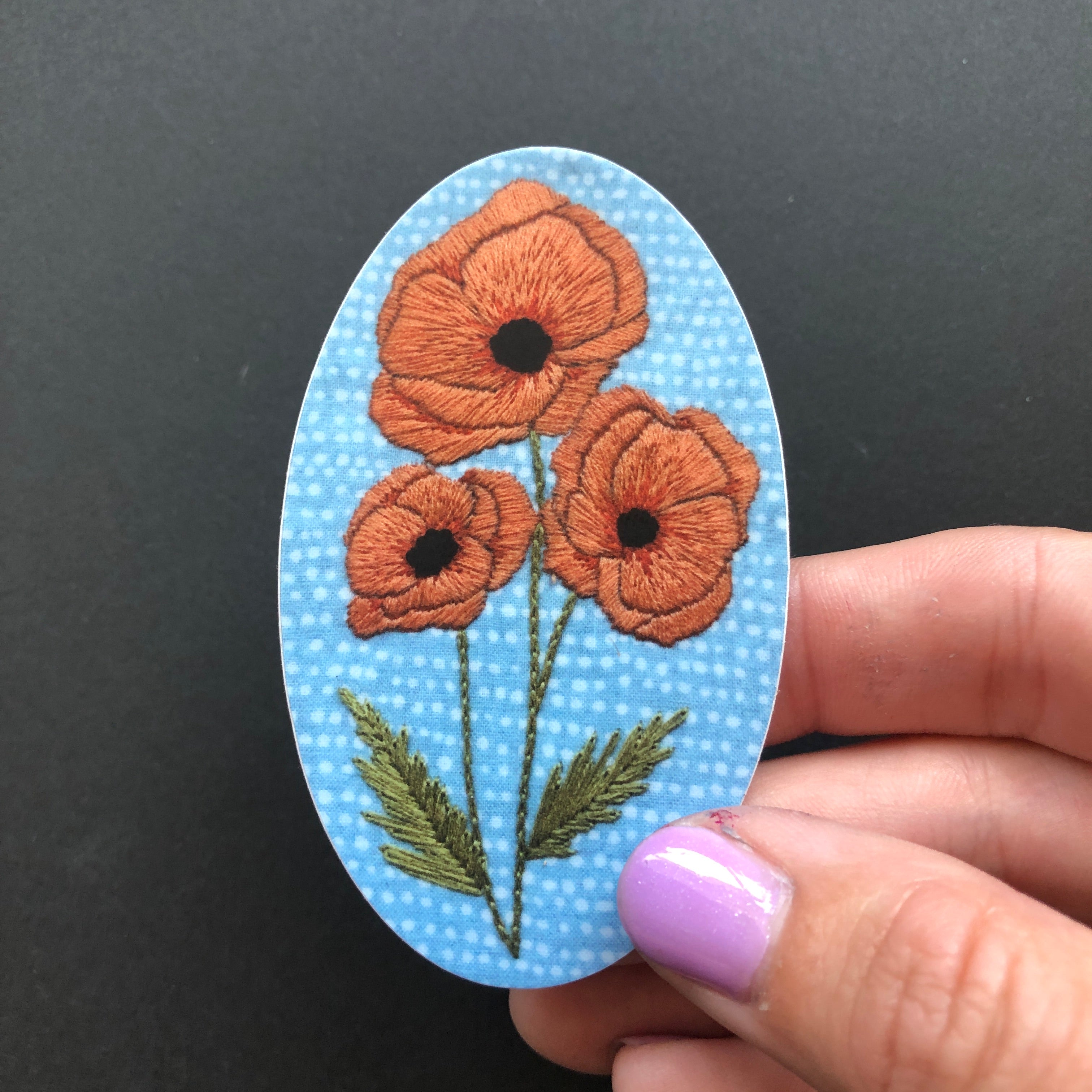 STICKER: Embroidered Orange Poppy Flowers Vinyl Sticker – MCreativeJ